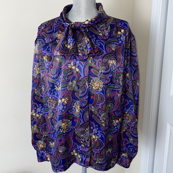 Koret | Tops | Koret Flowy Pussycat Bow Neck Tie Neck Blouse Purple ...